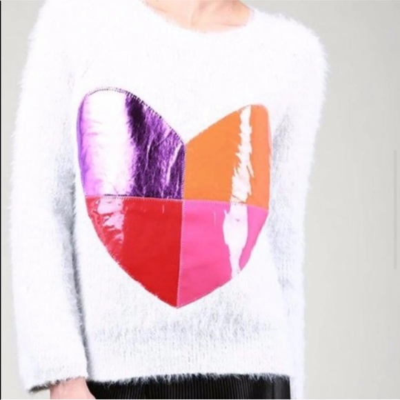 Beulah | Sweaters | Beulah Style Fuzzy Vinyl Heart Sweater | Poshmark